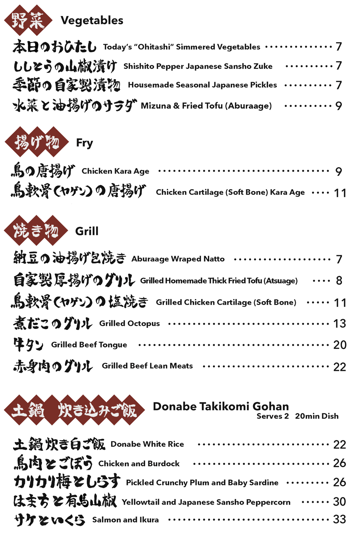 Menu - Izakaya Tonchinkan